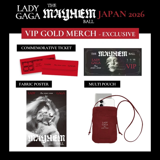 LADY GAGA THE MAYHEM BALL JAPAN 2026 VIp Gold Merch ESCLUSIVO set ...