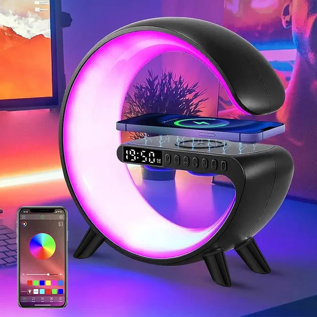 3IN1 SMART G Lamp Bluetooth Speaker Wireless Charger RGB Alarm Clock ...