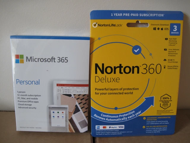 MICROSOFT OFFICE 365 2025 Personal Box + Norton 360 For 3 Devices 1 ...