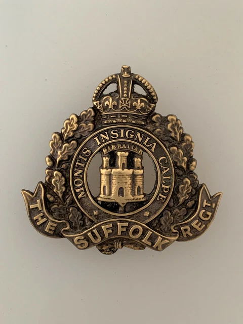 BRITISH ARMY SUFFOLK Regiment Metal Cap Badge ANTIQUED BRASS WWI MODEL ...