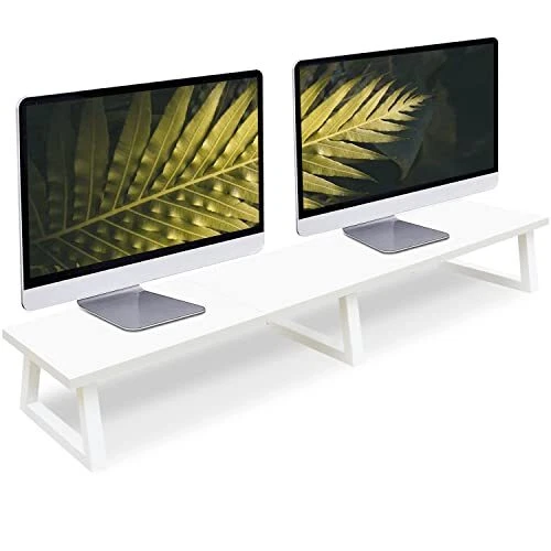 DUAL MONITOR STAND 42 inch Long Monitor Riser Wood TV Stand Riser ...