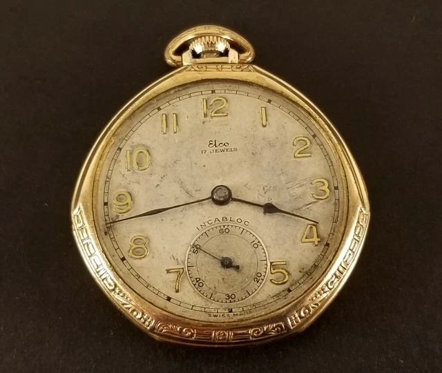 VINTAGE ELCO SWISS Pocket Watch 17 Jewels Gold Filled Case $189.99 ...