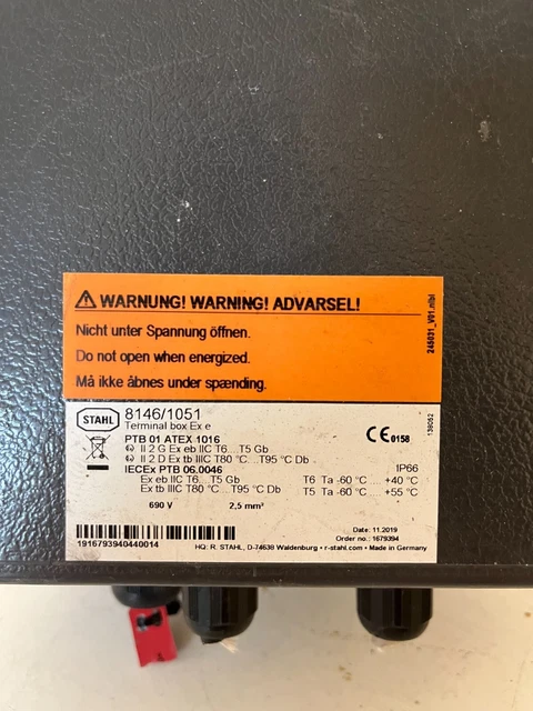 R. STAHL 8146/1051 Terminal Box Ex e ATEX IP66 690V Used Explosion ...