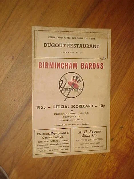 BIRMINGHAM BARONS BASEBALL scorecard 1955 vs. Mobile Bears, Southern ...