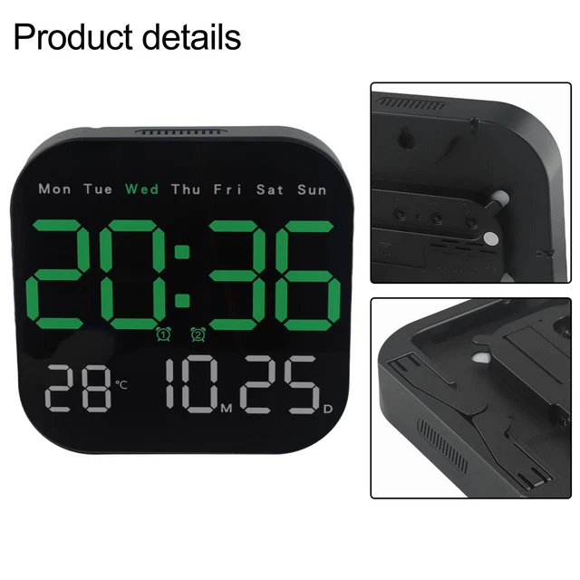 TÉLÉCOMMANDE HORLOGE MURALE numérique affichage DEL avec température date se EUR 36,43 - PicClick FR