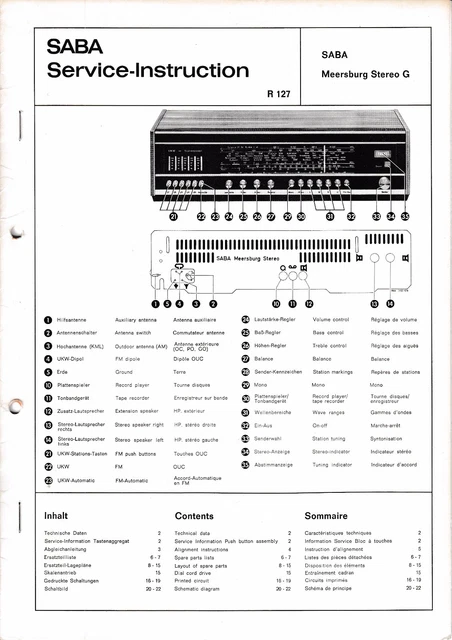 SERVICE MANUEL D'INSTRUCTIONS pour Saba Meersburg Stéréo G EUR 10,01 ...