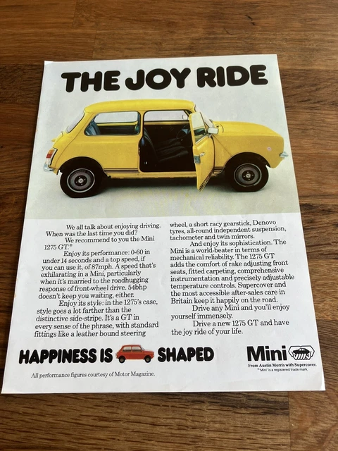 ORIGINAL BRITISH LEYLAND Mini 1275 GT Magazine Advert Poster A4 Retro ...