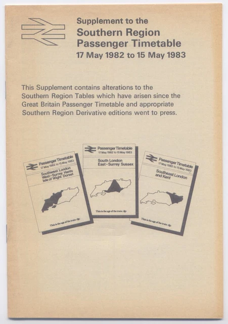 VINTAGE BRITISH RAIL Southern Region timetable supplement booklet (1982 ...
