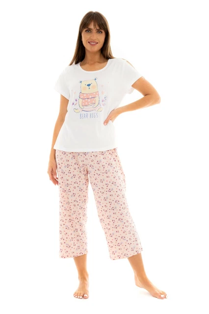 SUZY & ME Ladies 100% Cotton Jersey Short Sleeved Crop Leg Pyjamas £18. ...