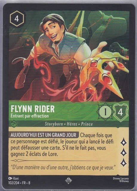 CARTE LORCANA FLYNN Rider 102/204 Super Rare Chapitre 8 Sous Sleeve EUR ...