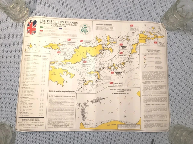 VINTAGE BRITISH VIRGIN Islands Dive Site Chart Map 24" x 18 1/4" Rare £ ...