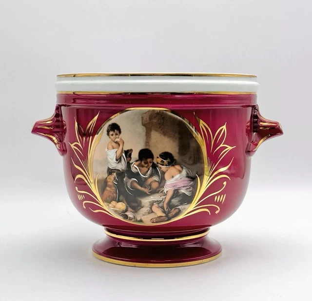 GROS CACHE POT En Porcelaine De Limoges Décor Rehaussé _ Enfants Jouant ...