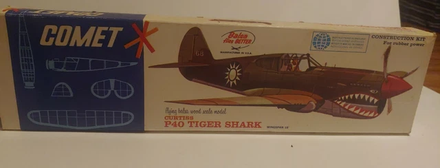 VINTAGE COMET CURTISS P40 Tiger Shark Model Airplane Kit Hollis Freeman ...
