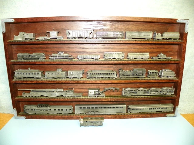 VINTAGE FRANKLIN MINT Pewter Train Collection with Wood Display Box (26 ...