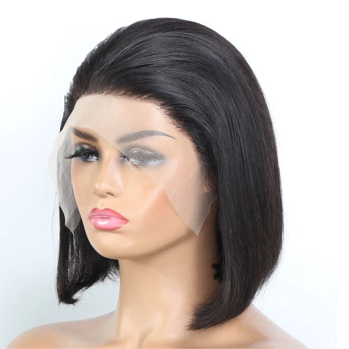 SHORT BOB WIG Bone Straight Human Hair Wig 13x413x6 Lace Front Wig ...