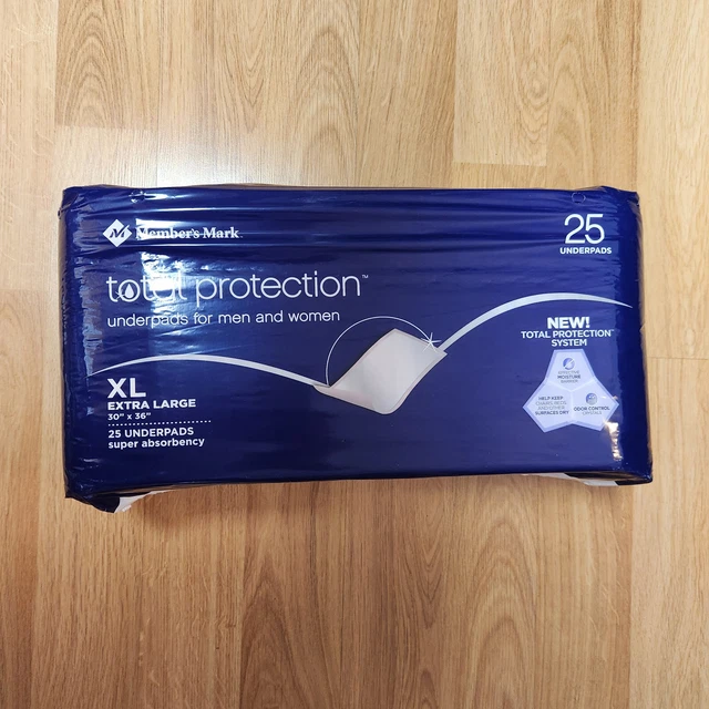 MEMBERS MARK TOTAL protection underpads for men and women sz XL 25 ...