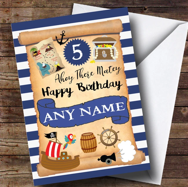 BLUE TREASURE MAP Pirate Personalised Children's Birthday Card £3.99 ...
