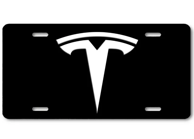 PLAQUE D'IMMATRICULATION ORIGINALE du logo Tesla blanc sur noir plat ...