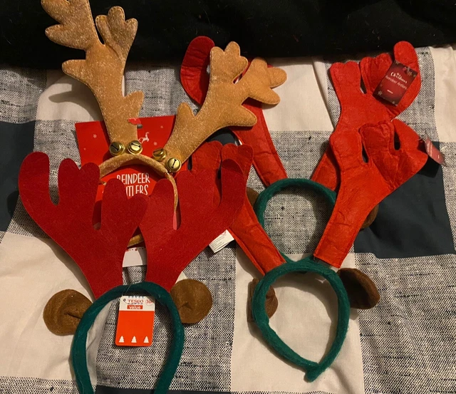 4 CHRISTMAS DEELY Boppers, Dress Up Fun, 4 Cute Headbands Reindeer ...