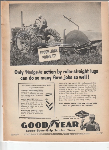 1955 GOODYEAR TRACTOR Tire Magazine Ad "Wedge-in Action" $5.00 - PicClick