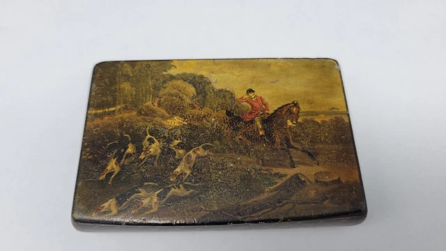 ANTIQUE 1840 HAND-PAINTED Hunting Scene Wood Snuff Box £234.52 ...