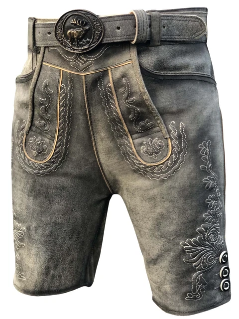 HERREN TRACHTEN LEDERHOSE Kurz Baverain Lederhose mit Gürtel Gr,46-58 ...