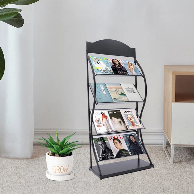 FLOOR-STANDING MAGAZINE RACK Brochure Display Stand 4 Tiers Grid ...