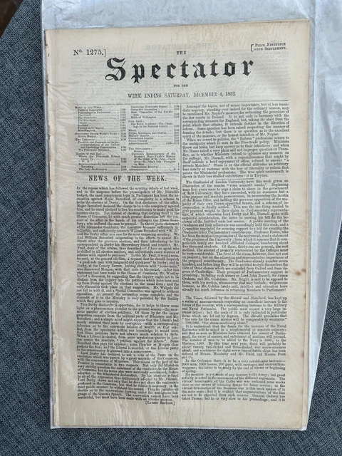 THE SPECTATOR 4 Dec 1852 Usa Slaves Louis Napoleon Original Newspaper £ ...