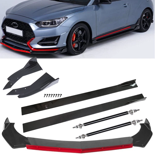 CARBON STYLE FRONT Bumper Lip Spoiler + Strut Rods For Hyundai Veloster ...