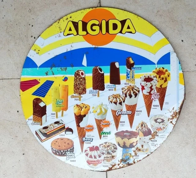 RARA TABELLA INSEGNA listino prezzi in lire Gelati Algida tonda vintage ...