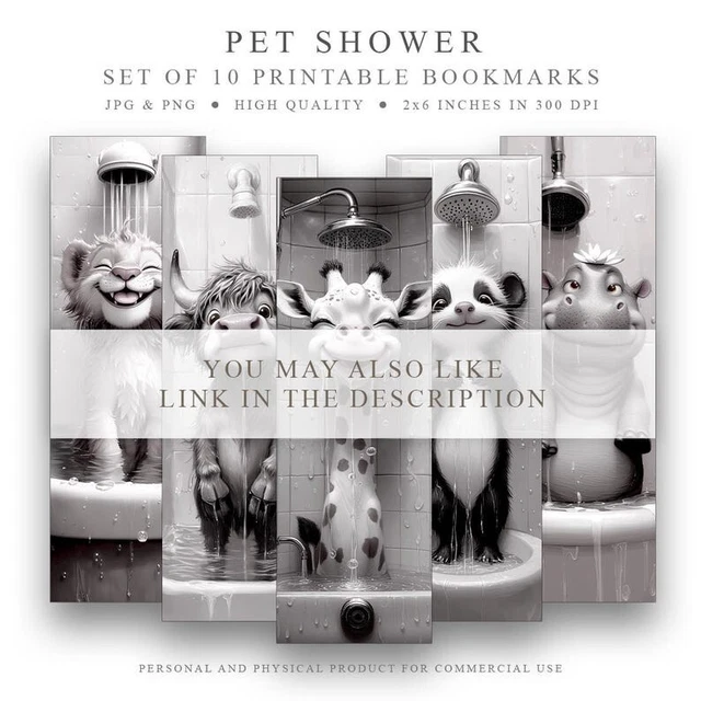10 ANIMALS BATH Printable Bookmarks Set Digital Download JPG PNG ...
