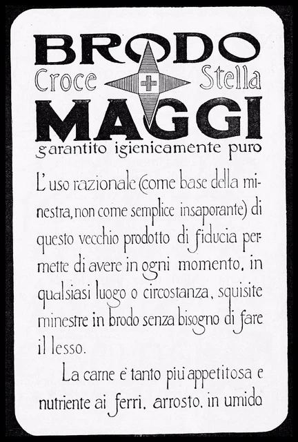 PUBBLICITA' 1922 BRODO Julius Maggi Croce Stella Dado Carne Kemptthal ...
