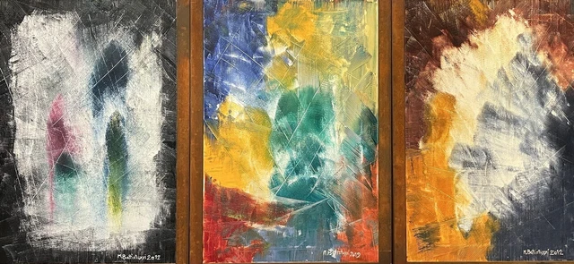 QUADRI MODERNI ASTRATTI Dipinti A Mano Olio Su Tela Trittico Astratto ...