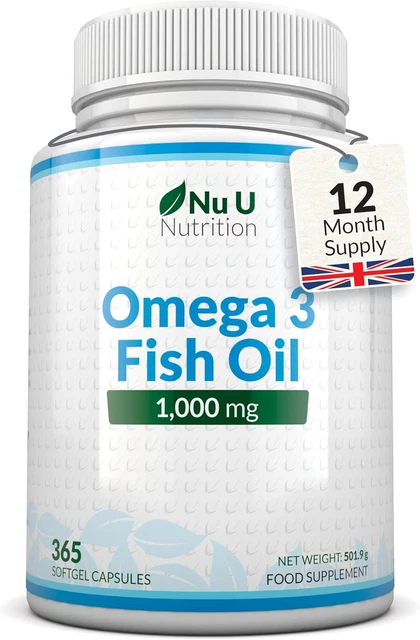 OMEGA 3 FISH Oil 1000mg - 365 Softgel Capsules - 1 Year Supply - High ...