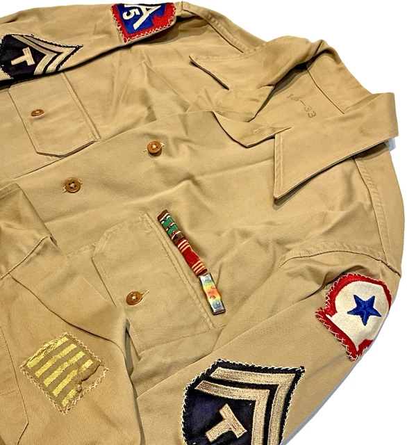 NAMED WWII U.S. Army Khaki Cross Stitched Dual Patches Technical ...