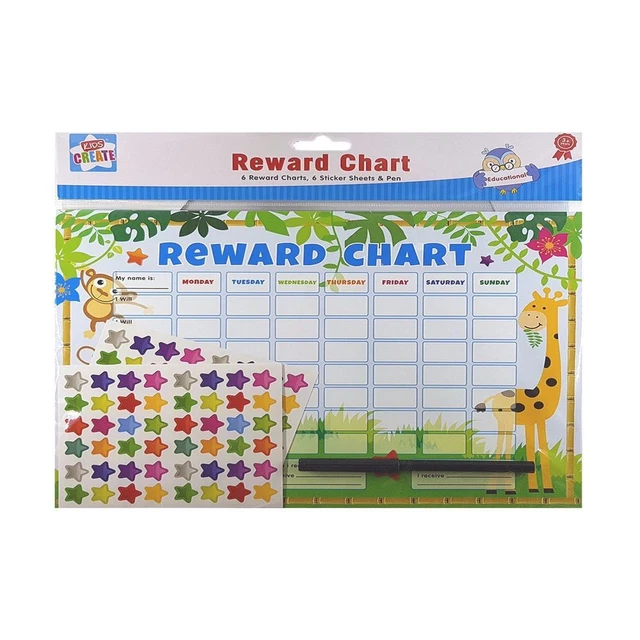 PACK OF 6 Jungle Childrens Reward Behaviour Charts With Star Stickers ...