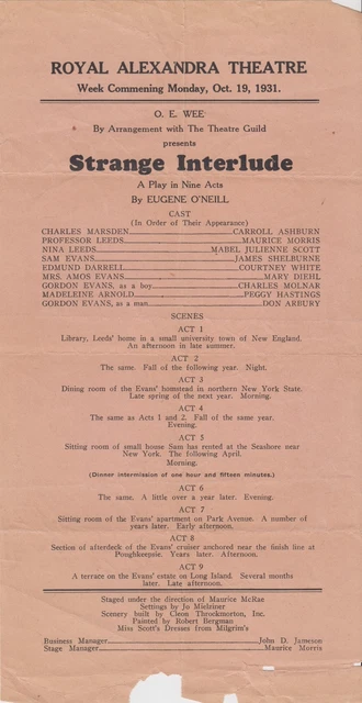 VINTAGE THEATRE BROADSIDE Royal Alexandra Theatre Strange Interlude ...