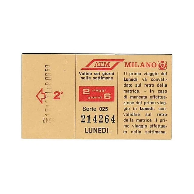 BIGLIETTO BUS METROPOLITANA tram ATM Milano Settimanale Tariffa ...