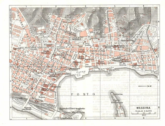 CARTA GEOGRAFICA ANTICA MESSINA pianta della città TCI 1940 Antique map ...