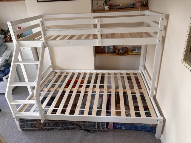 SINGLE TOP DOUBLE Bottom Solid White Wood Bunk bed £1.16 - PicClick UK