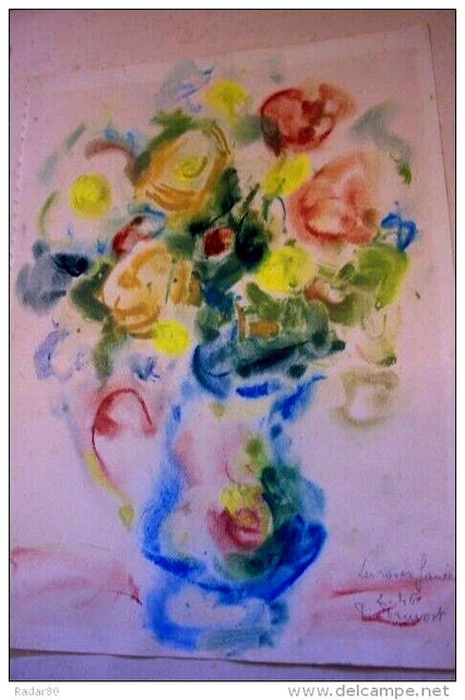 PIERRE PRUVOST .AQUARELLE. Les roses fanées. Signée. 32 X 23 cm. Amiens ...