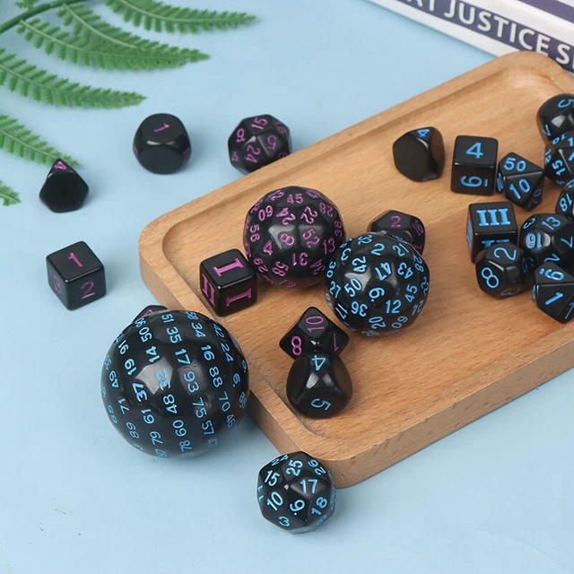 15 Piece Opaque Black Polyhedral Dice Set For Dnd Dcc Rpg D3 D4 D5 D6