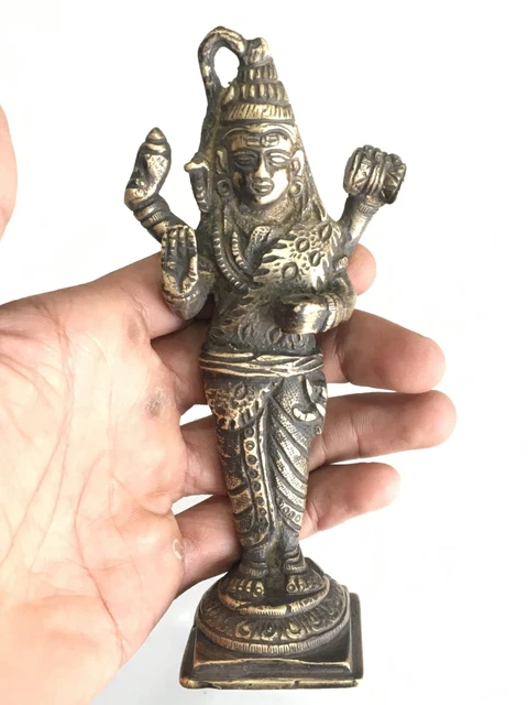OLD VINTAGE RARE Handmade Hindu Religious God Shiv Brass Figure Statue ...