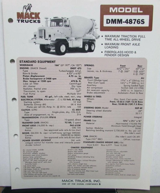 1970 MACK TRUCKS Model R 600LST Diagrams Dimensions Sales Brochure ...