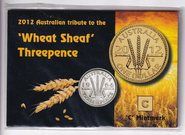 AUSTRALIA: 2012 WHEAT Sheaf Threepence & $1 C Mintmark Coins On Card ...