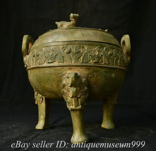 10& OLD CHINESE Copper Bronze Feng Shui Beast 3 Foot Double ear Jar Pot ...