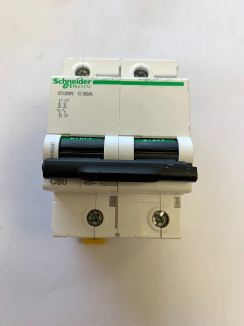 SCHNEIDER 80A MCB C120N 2 Pole C Curve 10Ka Din Mount 415V A9N18361 (S1067) £44.60 - PicClick UK