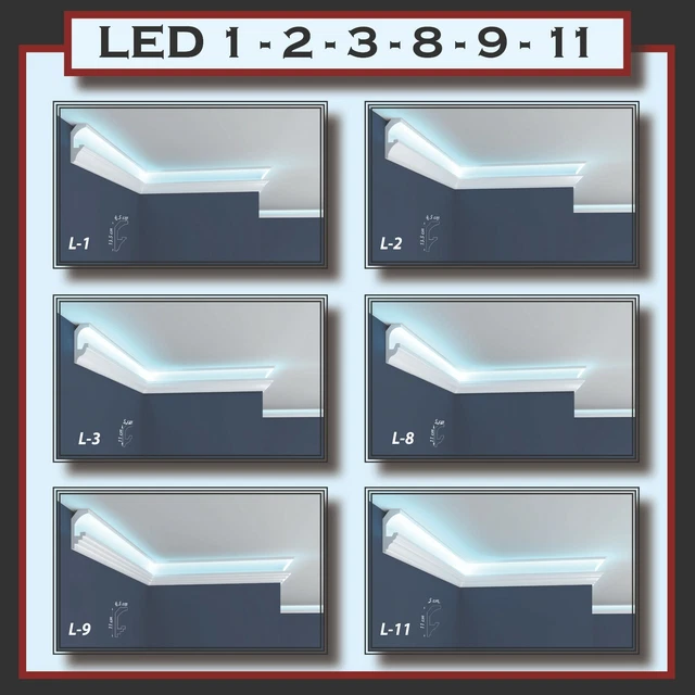 ÉCLAIRAGE LED XPS Polystyrène Led Coving Corniche Moulage Léger EUR 161 ...