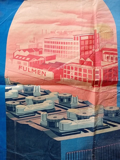 ANCIENNE AFFICHE ACCUMULATEUR FULMEN batterie automobile garage ...