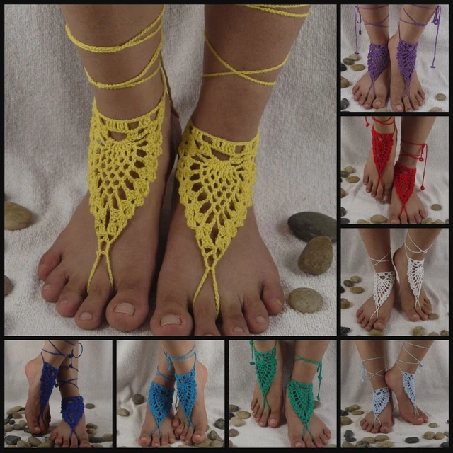 HANDMADE BAREFOOT SANDALS Boho Crochet Hippy Foot Jewellery Gypsy Lace ...